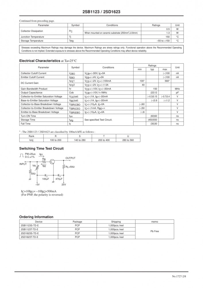 2SD1623T-TD-E datasheet page 2