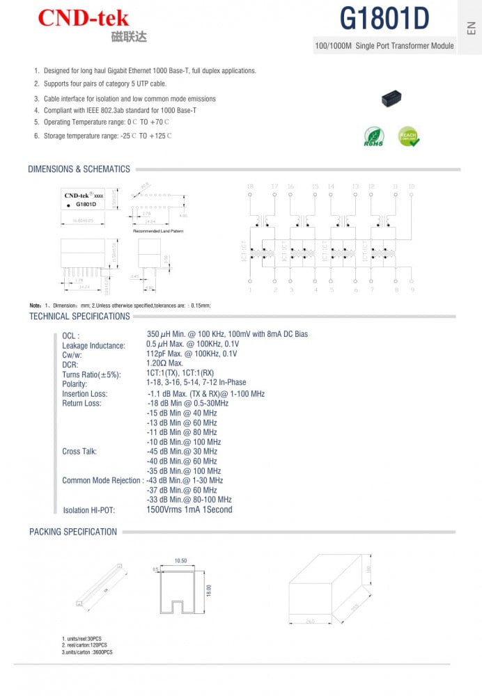 CND-tek G1801D technical document page