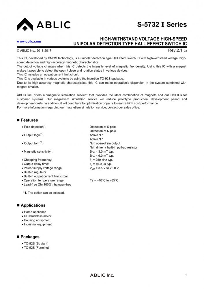 S-5732NSL1I-Y3N2U technical document page 1