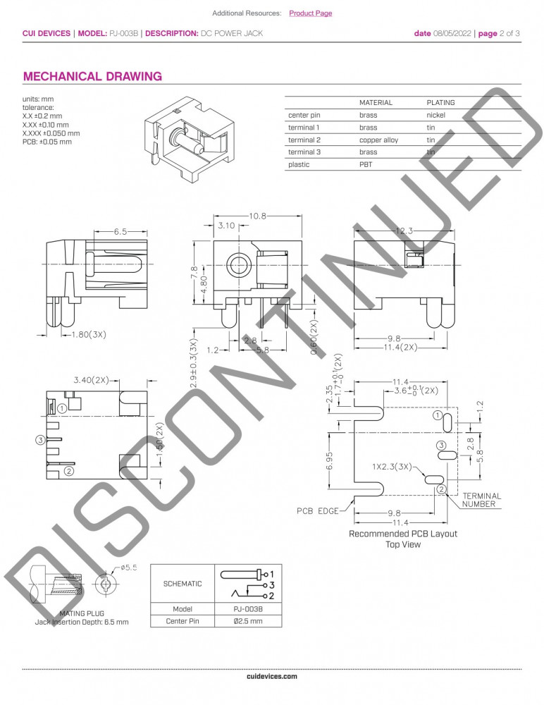 CUI PJ-003B datasheet page 2