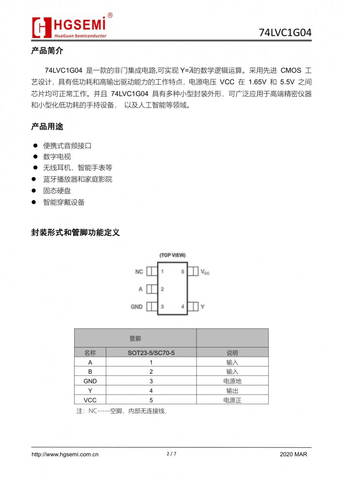 74LVC1G04 datasheet page 2