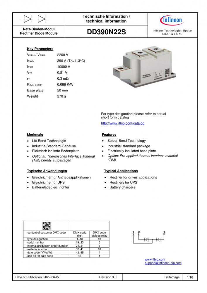 DD390N22S technical document page 1