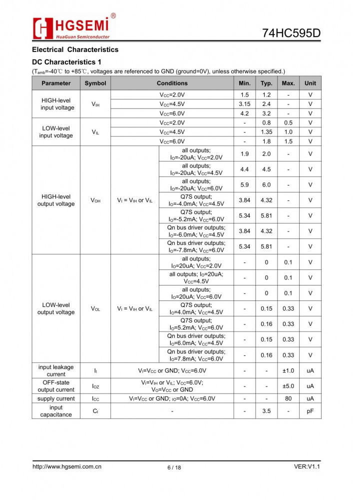 74HC595DMT/TR datasheet page 6