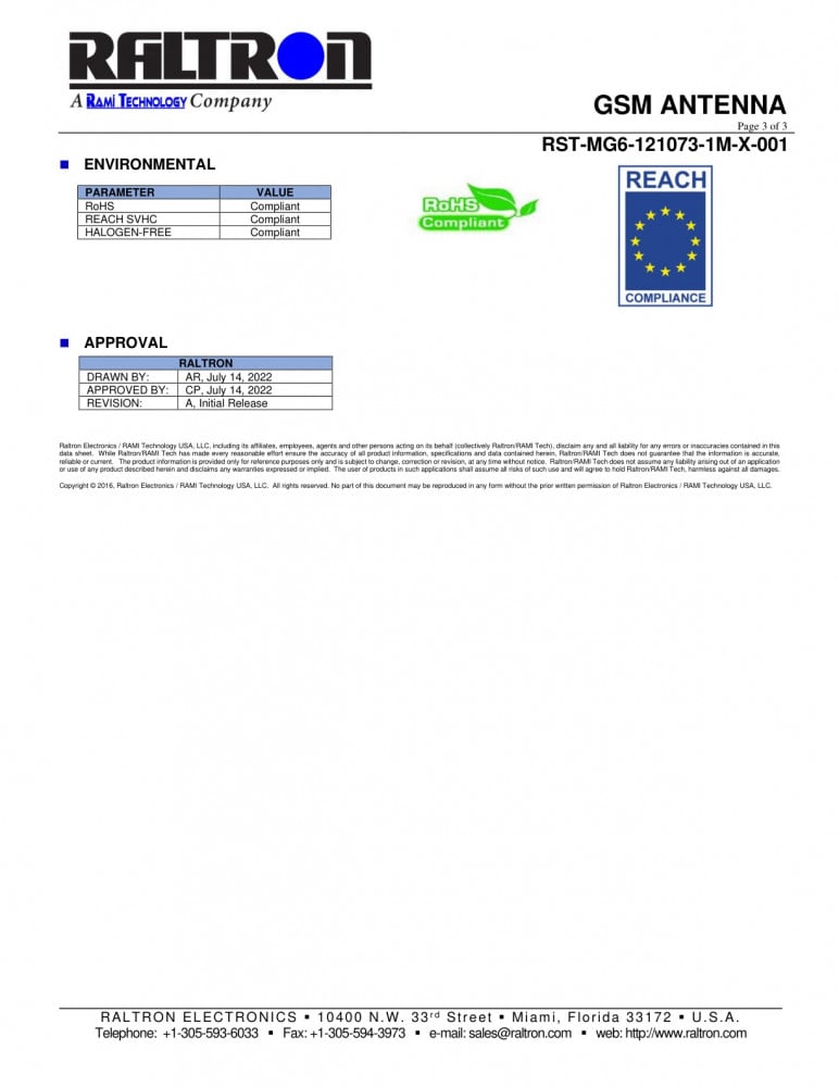 RST-MG6-121073-1M-X-001 radiation pattern and approval page