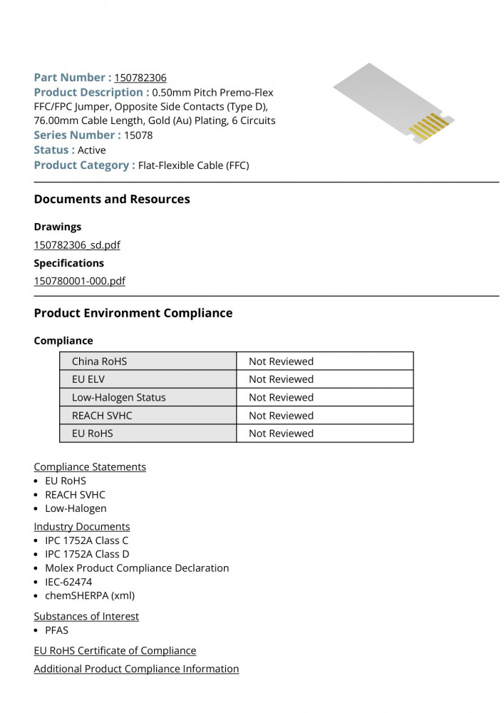 MOLEX product specification document page 1