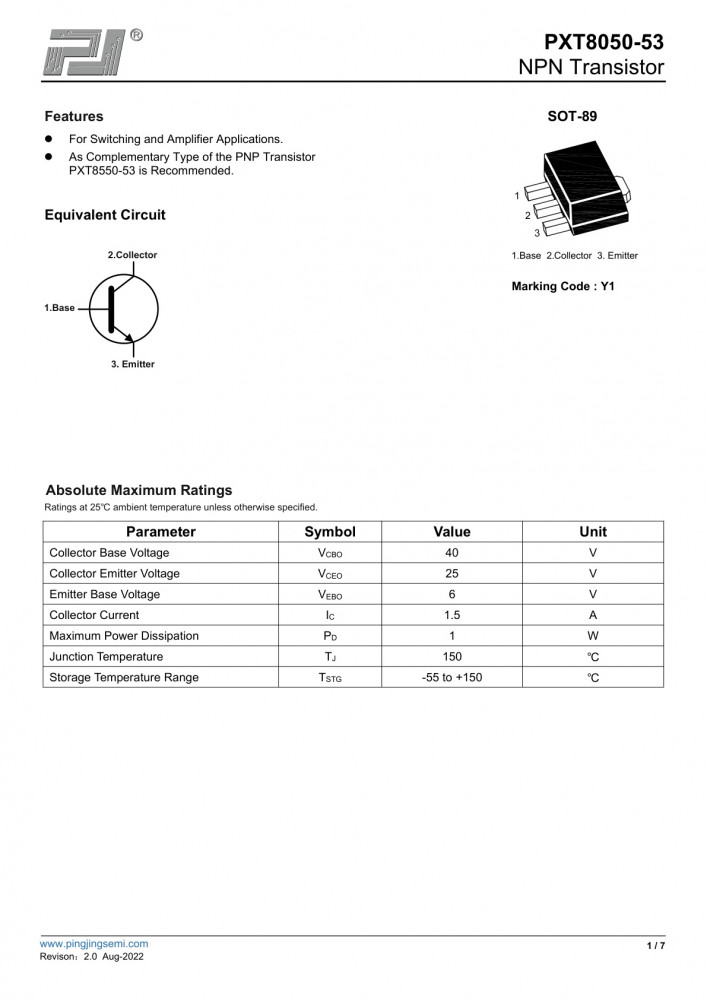 PXT8050-53 datasheet page 1