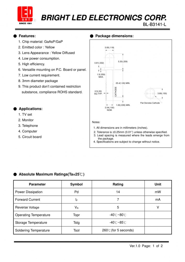 BL-B3141-L datasheet page 1
