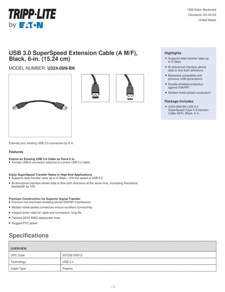 U324-06N-BK technical document page 1