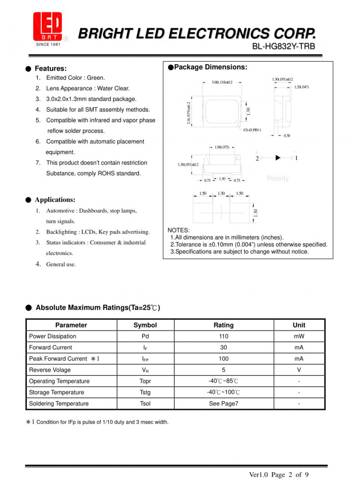 BL-HG832Y-TRB datasheet page 1