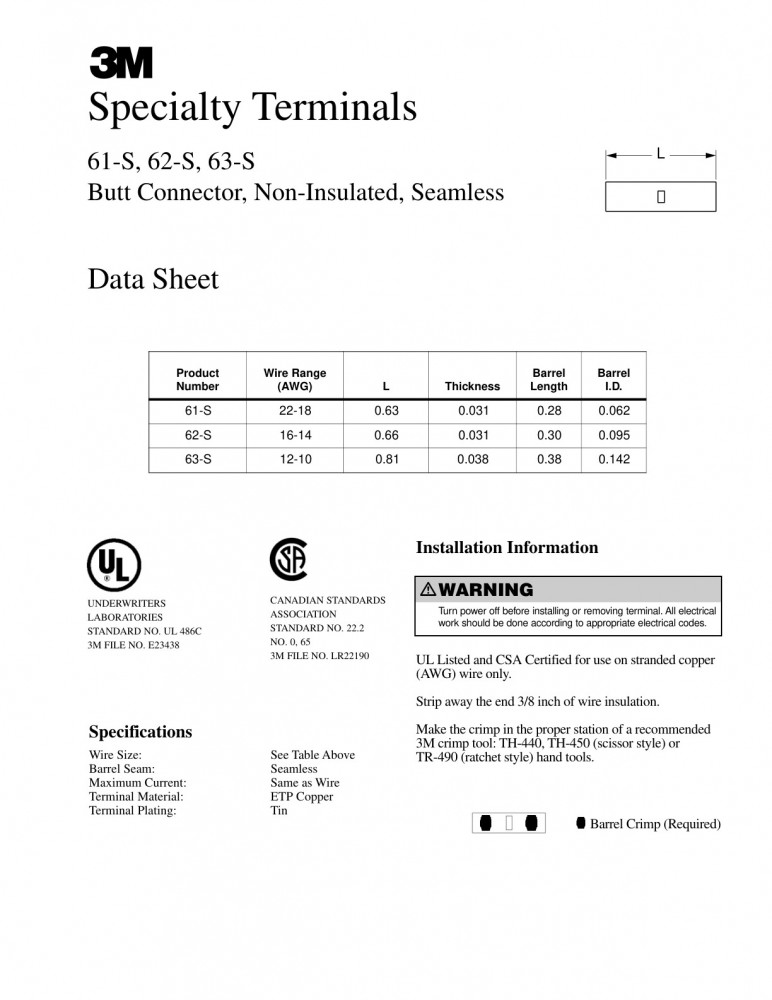 3M 61-S Specialty Terminals technical document page 1