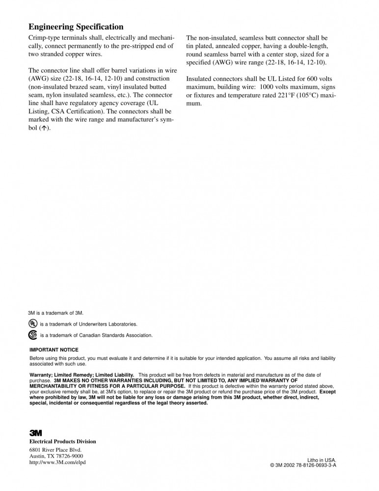 3M 61-S Specialty Terminals technical document page 2