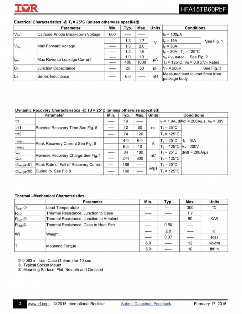 HFA15TB60PBF datasheet page 2