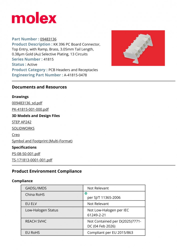 MOLEX KK 396 product specification page 1
