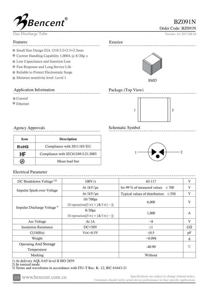 BZ091N datasheet page 1
