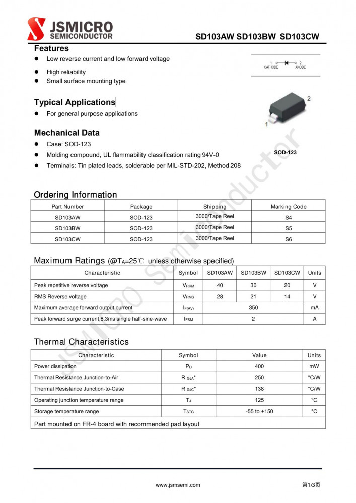 SD103AW datasheet page 1