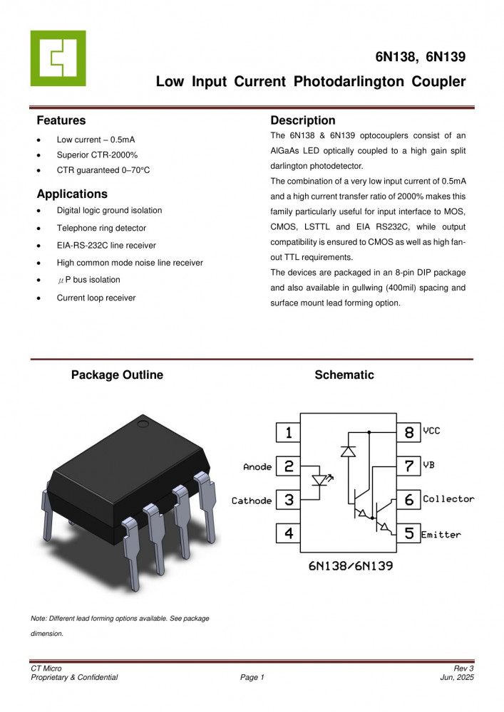 6N138 technical document page 1