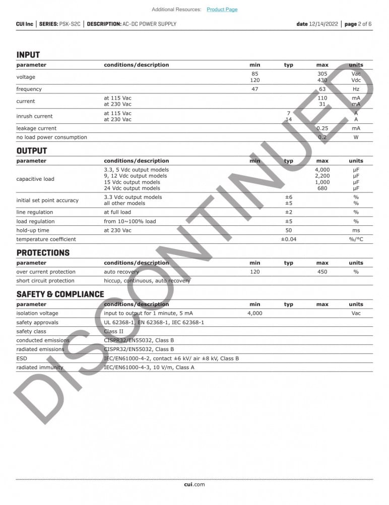 CUI PSK-S2C-24 datasheet page 2