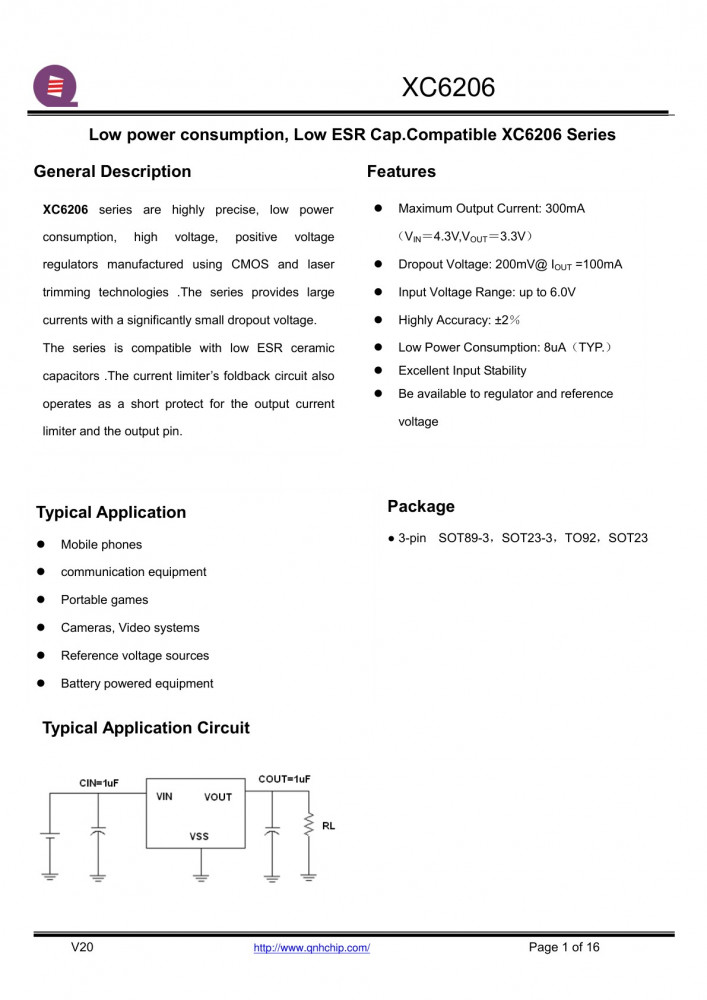 XC6206 datasheet page 1