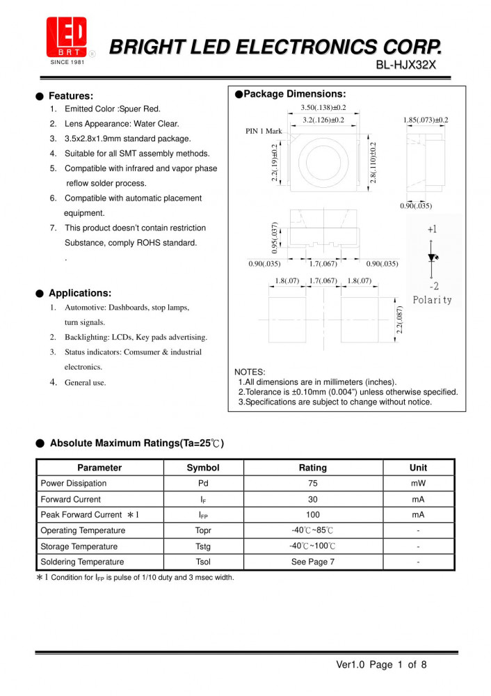 BL-HJX32X datasheet page 1