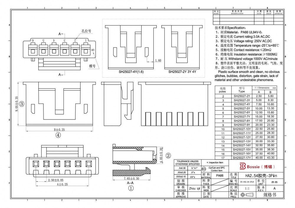 Bossie BX-HA2.54-3PJK technical drawing page 1
