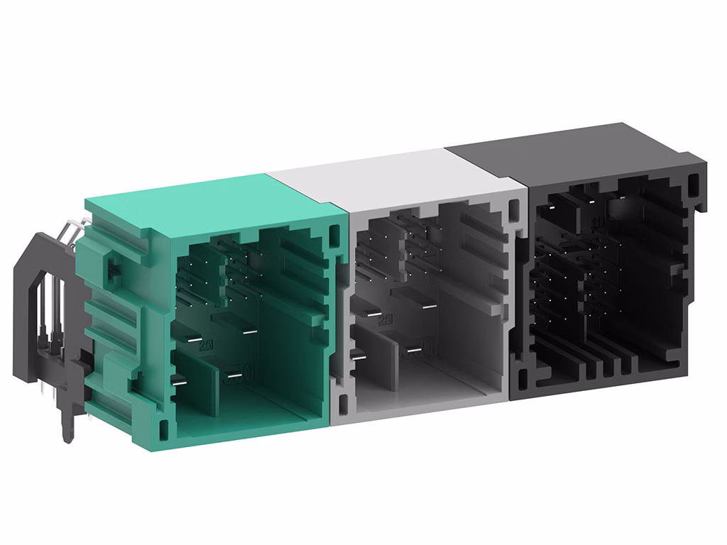 stAK50h 3 Bay Right-Angle Hybrid Header, 82 Circuits, Bay 1: 25 Circuits/Key 1/Green; Bay 2: 25 Circuits/Key 2/Gray; Bay 3: 32 Circuits/Key 1/Black; Tray for sale
