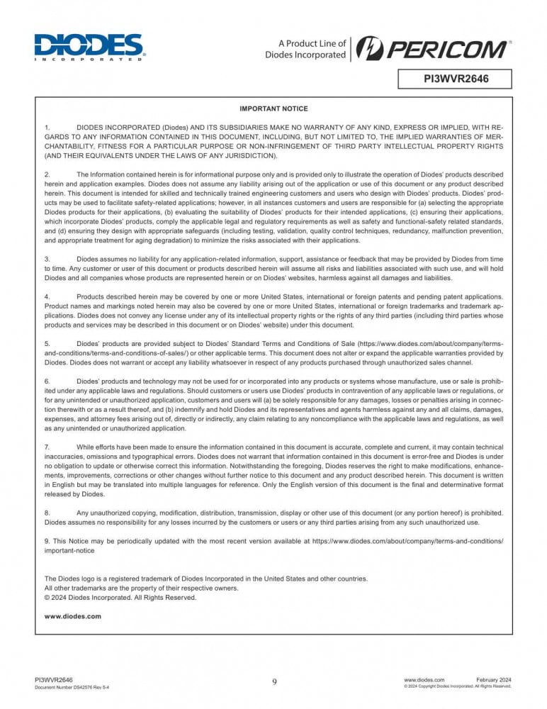 PI3WVR2646GHEX datasheet page 9