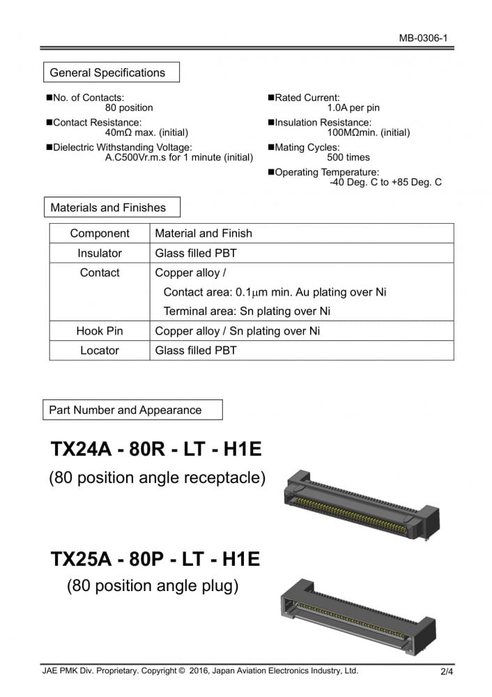 JAE TX24A / 25A Series brochure page 2