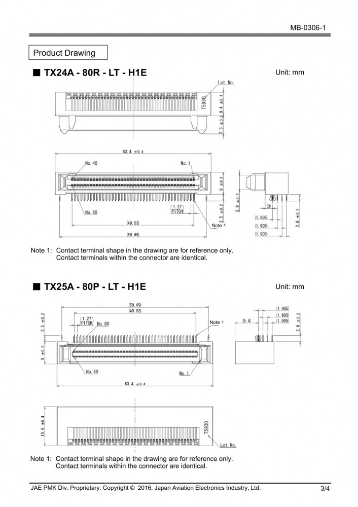 JAE TX24A-80R-LT-H1E product drawing