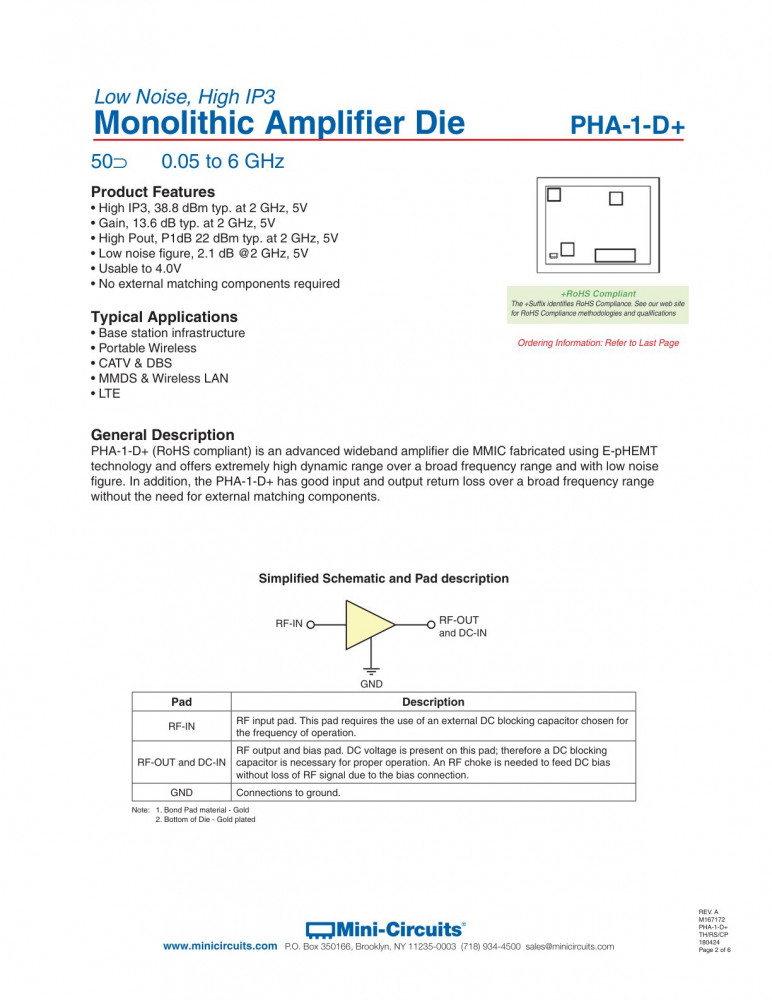 PHA-1-DG+ technical document page 2