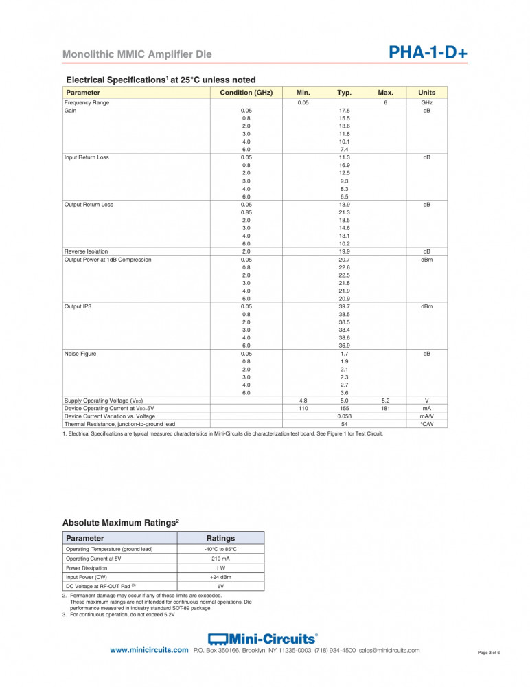 PHA-1-DG+ technical document page 3