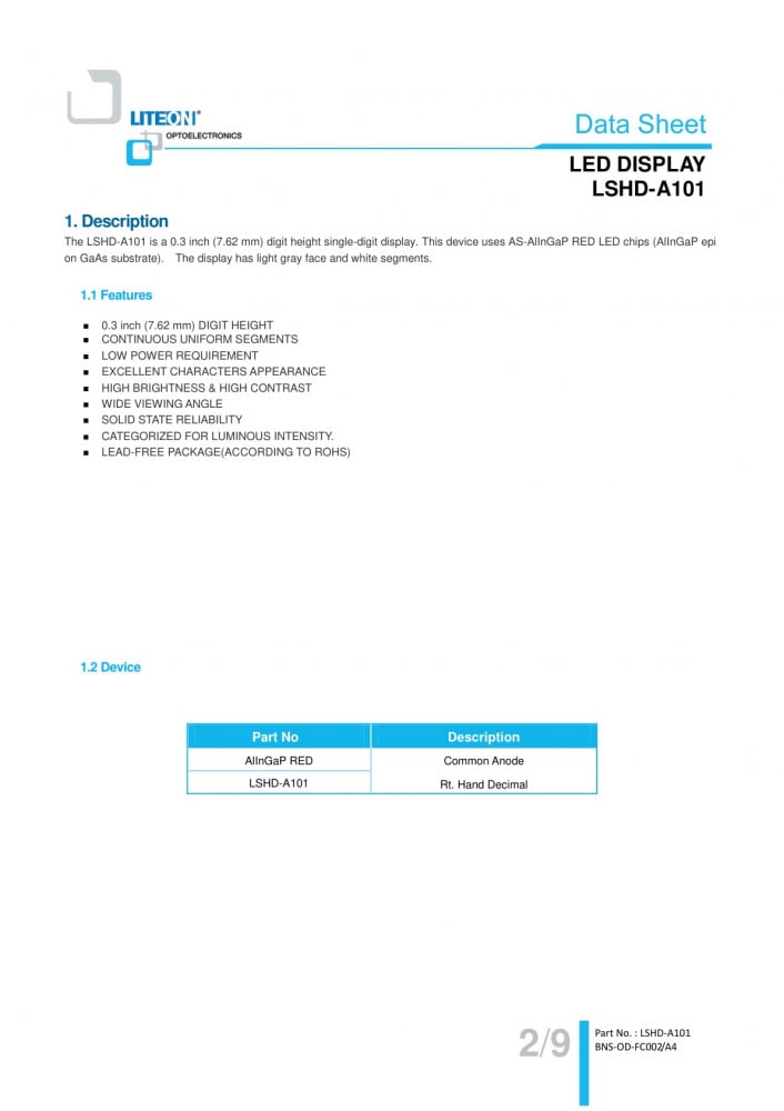 LSHD-A101 datasheet page 3