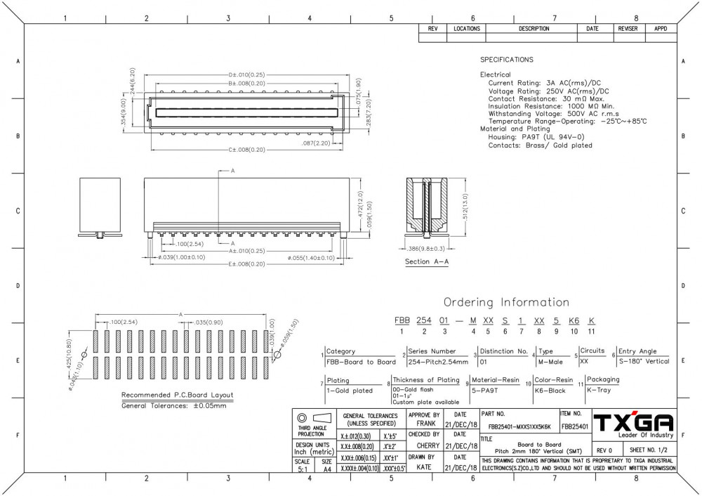 TXGA FBB25401 connector drawing page 1