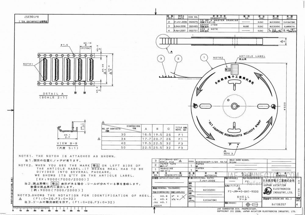 JAE FI-JW34C-SH1-9000 technical document page 1