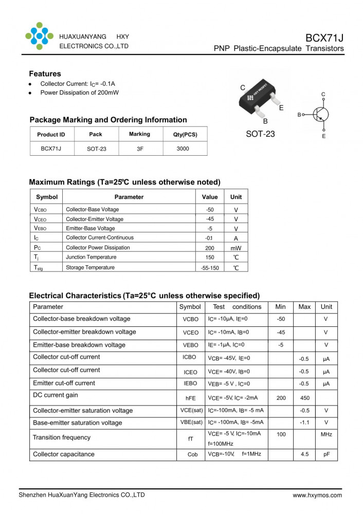 BCX71J-HXY datasheet page 1