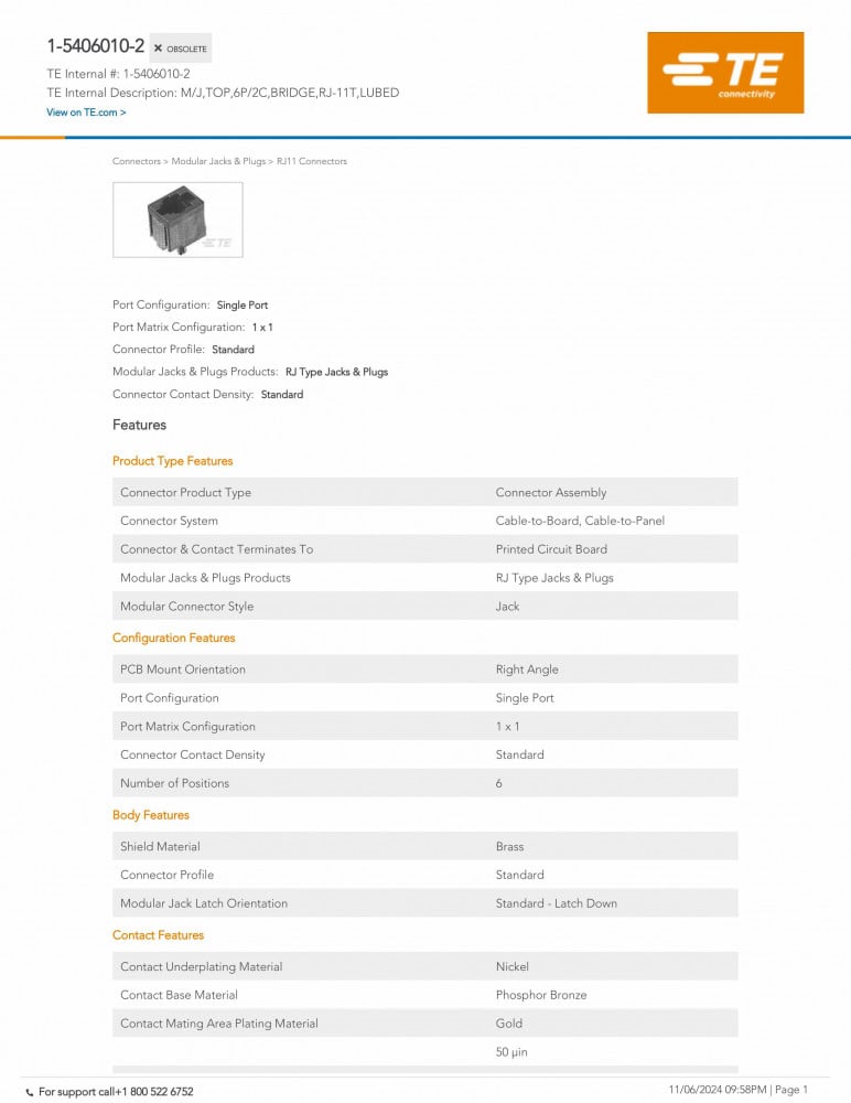 TE Connectivity 1-5406010-2 technical document page 1