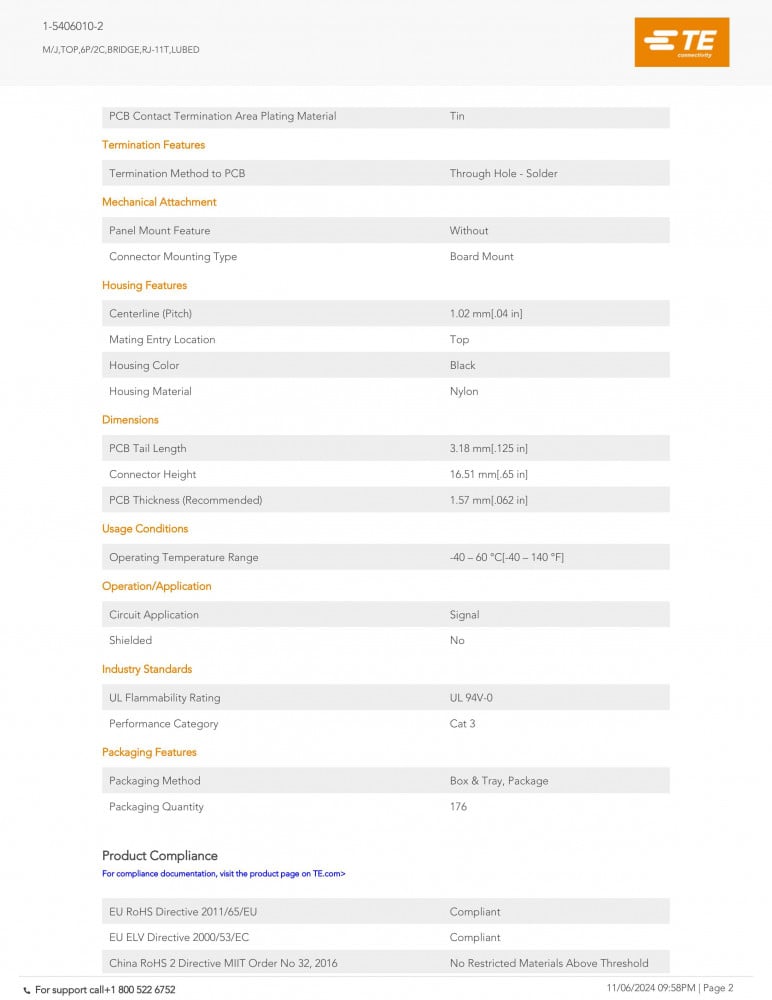 TE Connectivity 1-5406010-2 technical document page 2