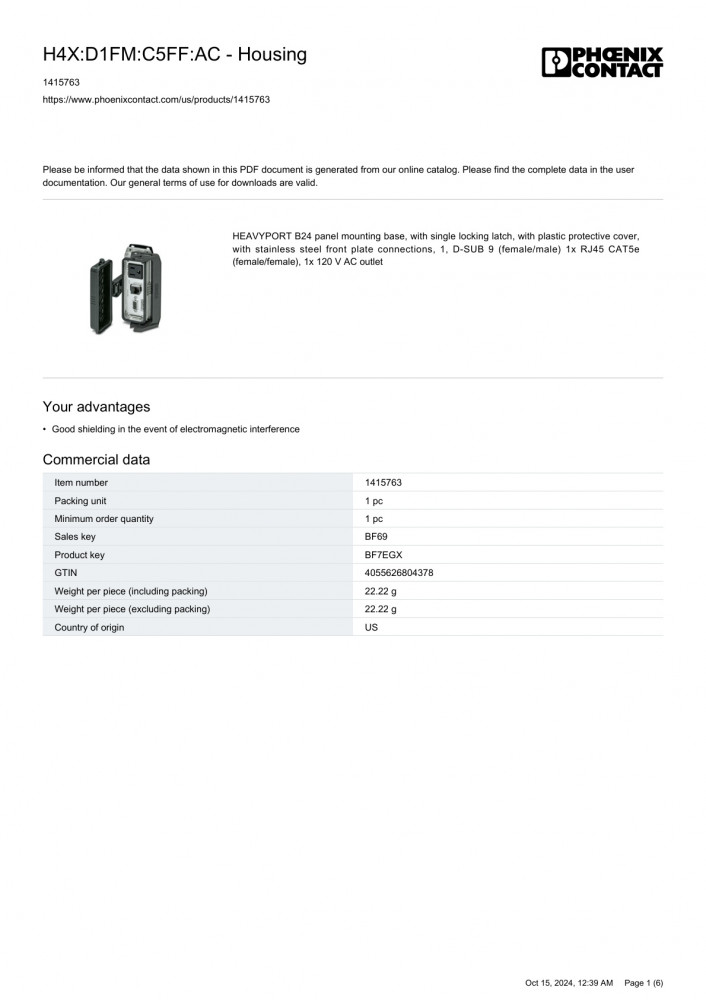 Phoenix Contact 1415763 technical document page 1