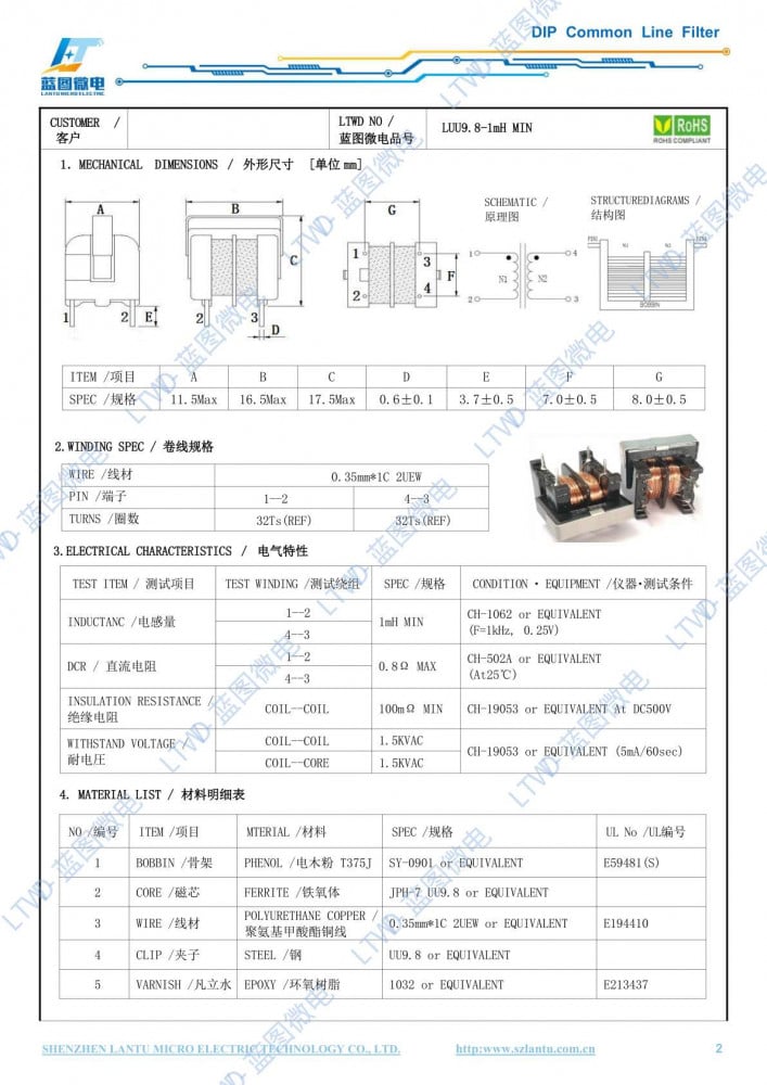 LUU9.8-1mH specification page 2