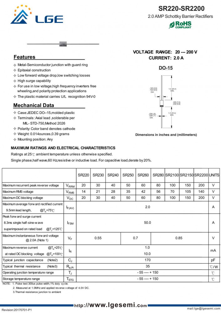 LGE SR260 datasheet page 1