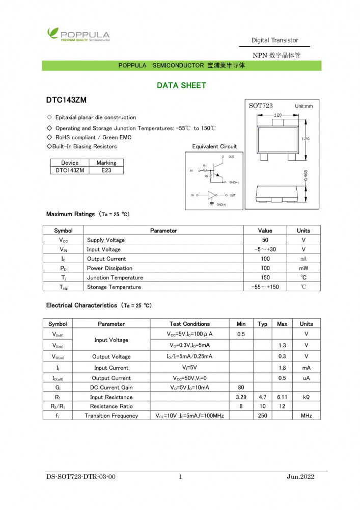 DTC143ZM datasheet page 1