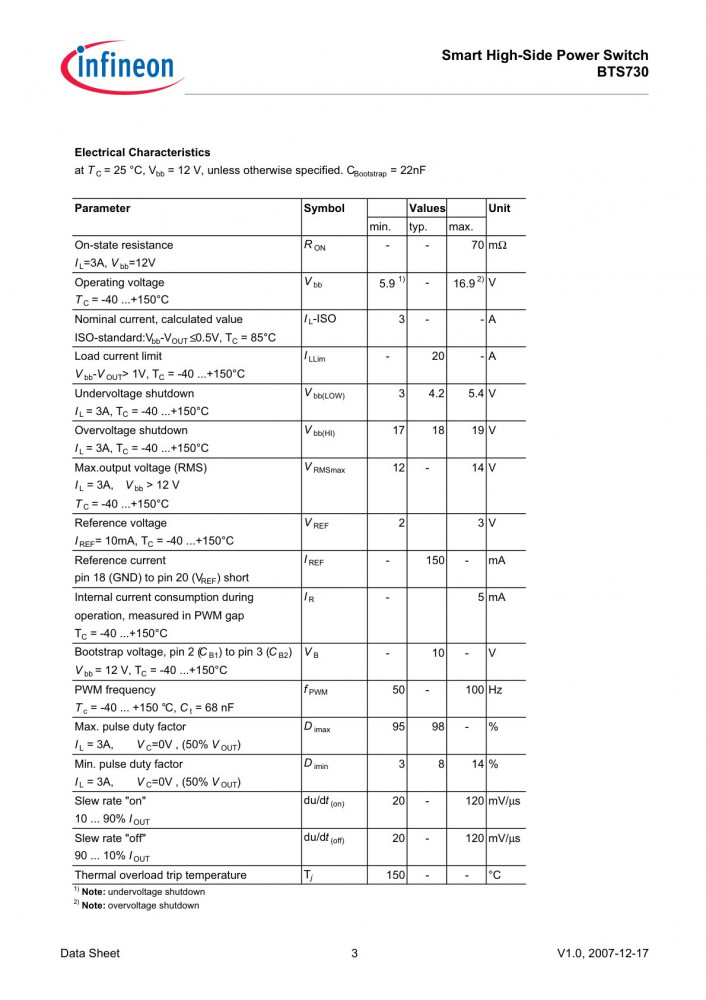 BTS730XUMA1 datasheet page 3