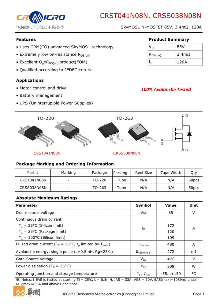 CRST041N08N datasheet page 1