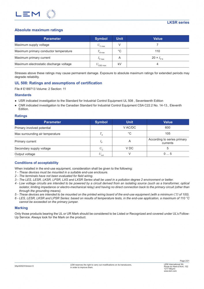 LKSR datasheet page 2