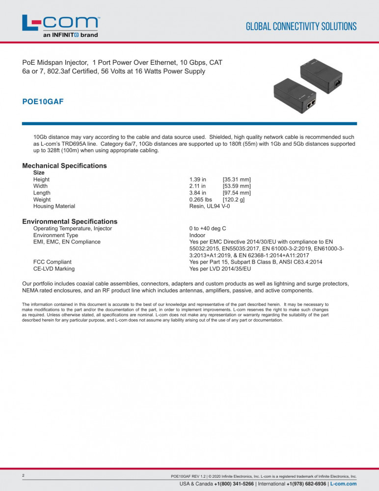 L-com POE10GAF technical document page 2