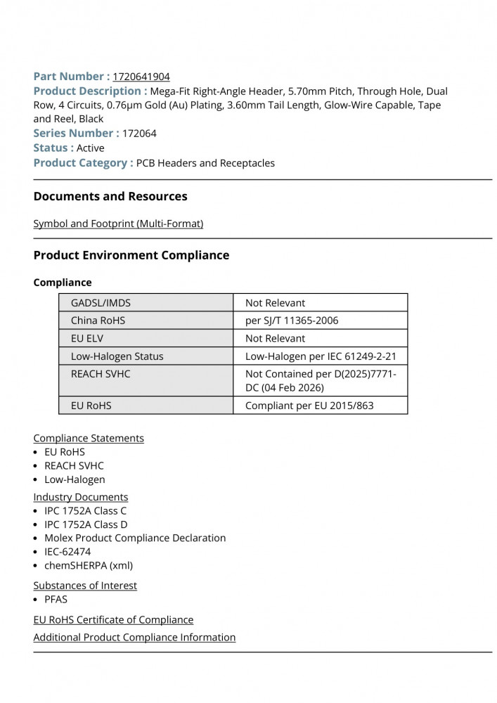 Technical document preview 1 for MOLEX 1720641904