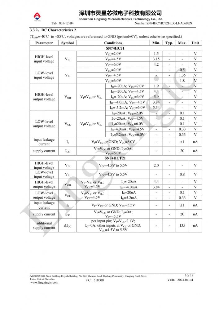 SN74HC21 documentation page 10