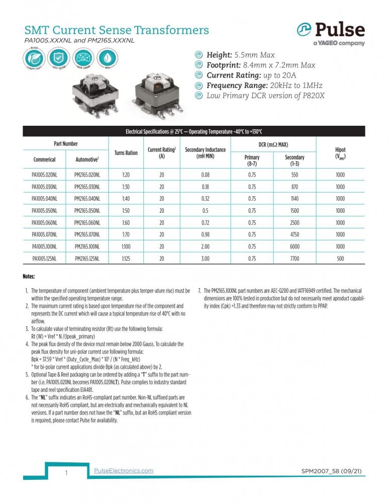 PA1005.050NLT technical document page 1