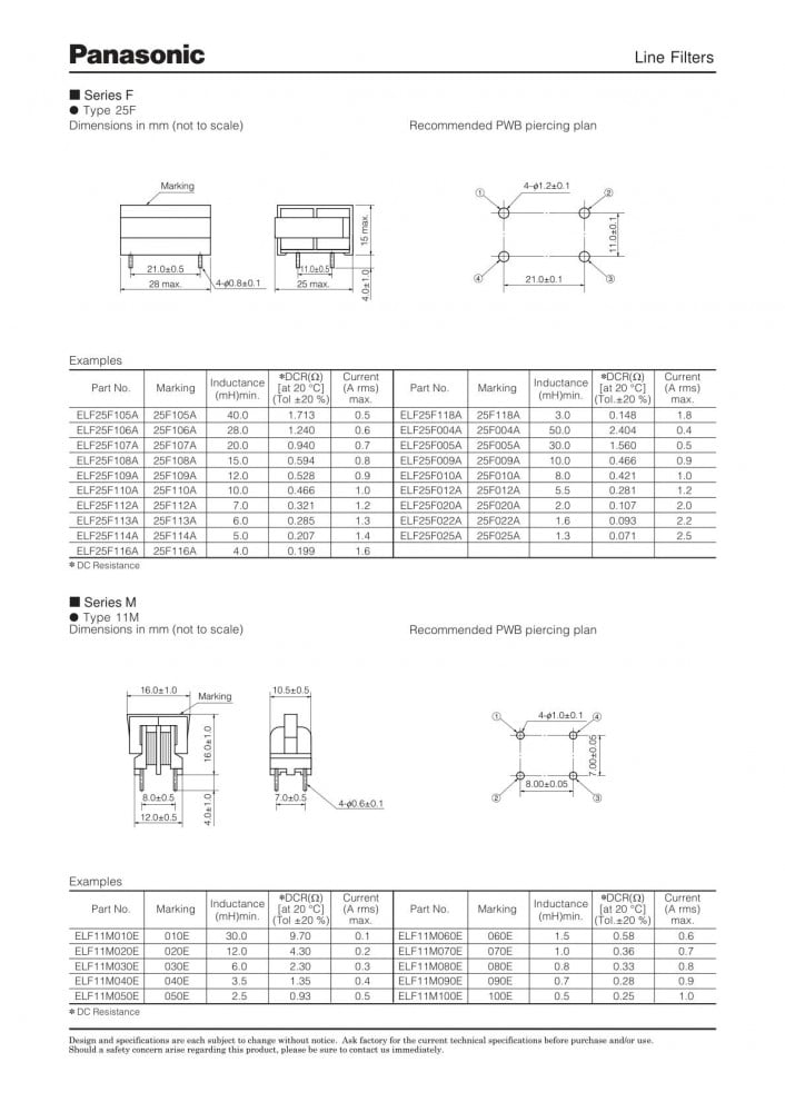 Panasonic ELF Series technical document page 2