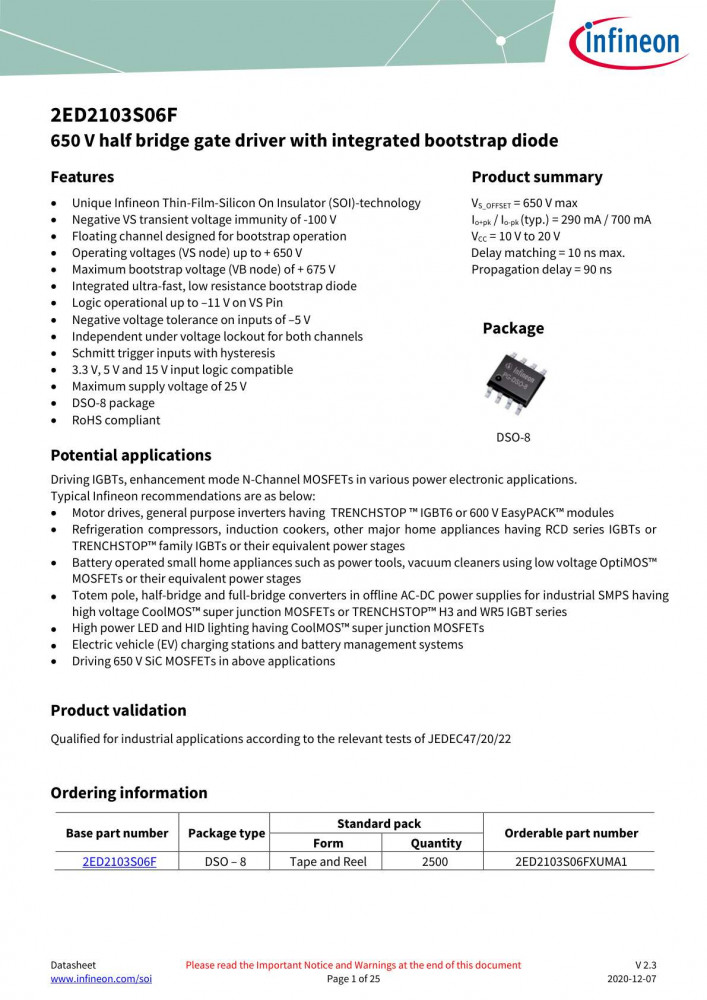 2ED2103S06F datasheet page 1