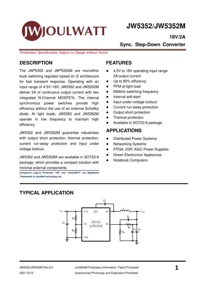JW5352M datasheet page 1